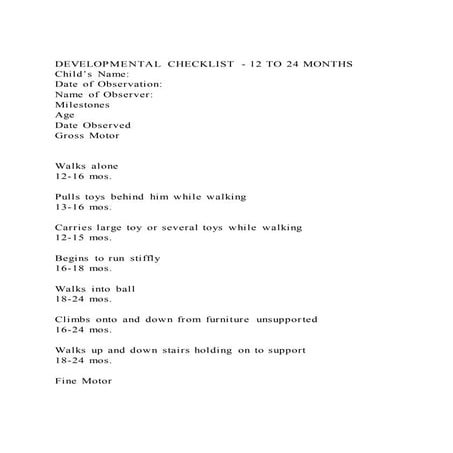 DEVELOPMENTAL CHECKLIST - 12 TO 24 MONTHSChild’s NameDate of | DOCX ...
