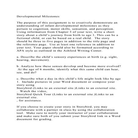 Developmental MilestonesThe purpose of this assignment is to cre | DOCX