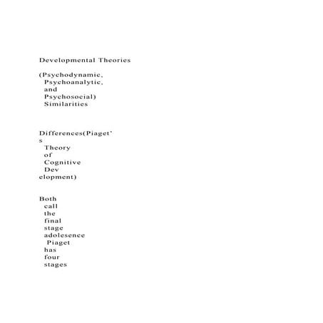 Developmental Theories (Psychodynamic, Psychoanalytic,.docx