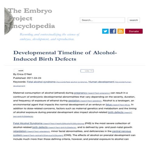 Developmental Timeline of Alcohol- Induced Birth Defects | PDF
