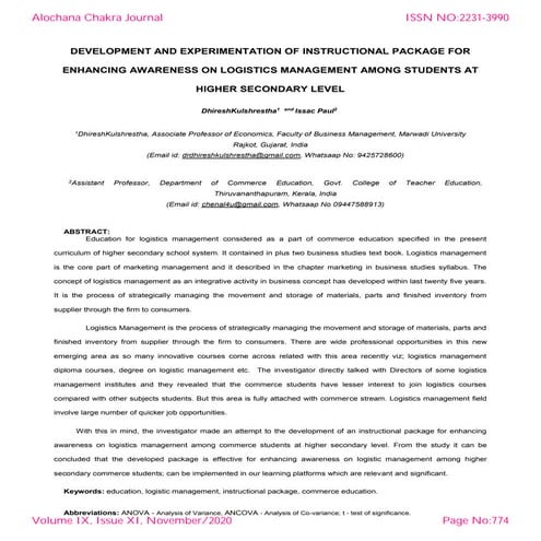 Development And Experimentation Of Instructional Package For Pdf