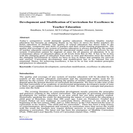 Development and modification of curriculum for excellence in teacher ...