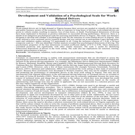 Development and validation of a psychological scale for work related drivers | PDF