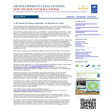 Development Challenges, South-South Solutions: July 2014 Issue | PDF