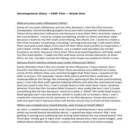 Development diary fmp film week one 2 | PDF