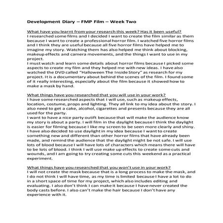Development diary fmp film week two | PDF