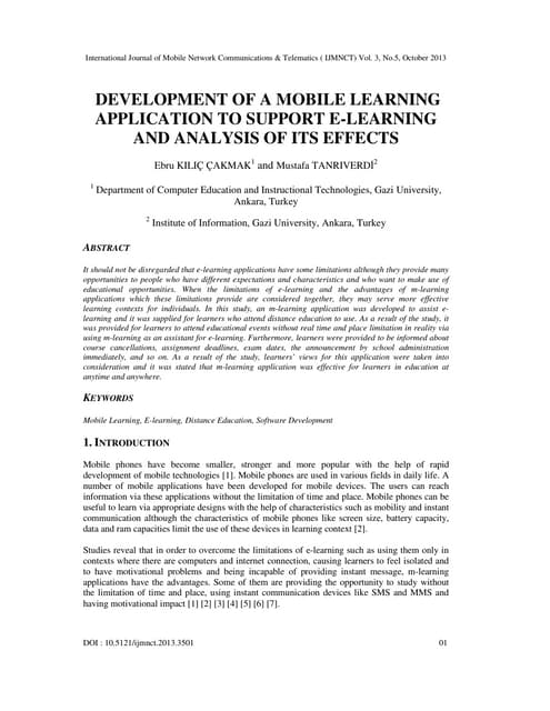 Development Of A Mobile Learning Application To Support E Learning And