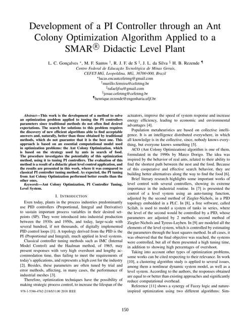 Development Of A Pi Controller Through An Ant Colony Optimization Algorithm Applied To A Smar