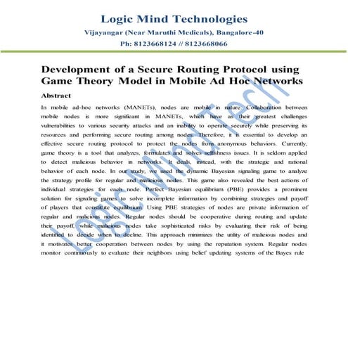 Development Of A Secure Routing Protocol Using Game Theory Model In 7407