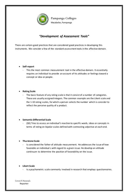 Development of assessment tools | PPTX | Educational Assessment | Education