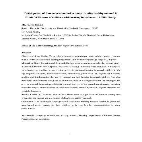 Development of language stimulation home training activity manual in ...