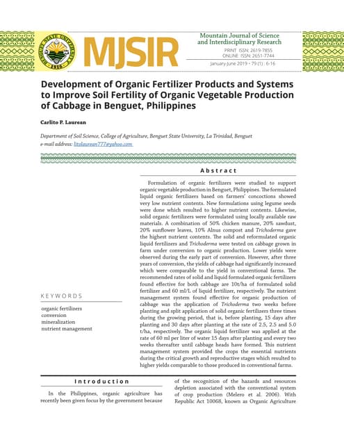 “Effect of Organic Fertilizer on the Growth Performane of Brassica rapa Under La Union ...