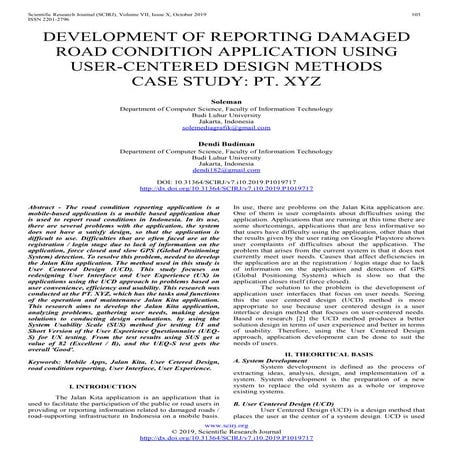 Development of reporting damaged road condition application using user centered design methods ...