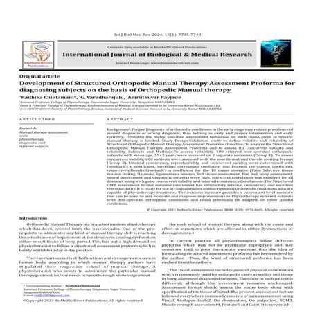 Development of structured orthopedic manual therapy assessment proforma ...