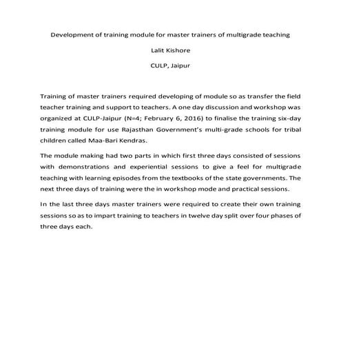 Development of training module for master trainers of multigrade ...