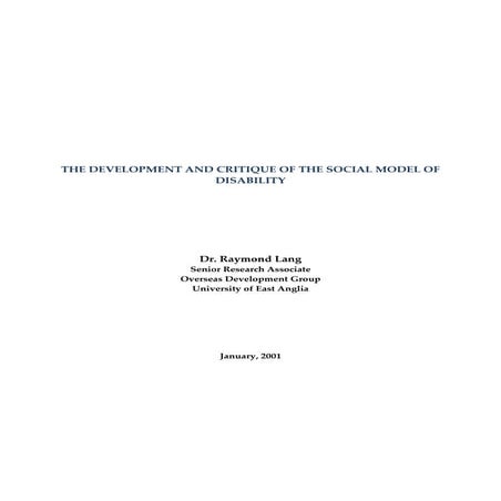 The Developmment and Critique of the Social Model of Disability | PDF ...