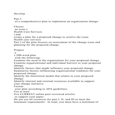 DevelopPart I of a comprehensive plan to implement an organiza.docx