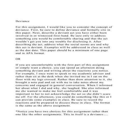DevianceFor this assignment, I would like you to consider th | PDF