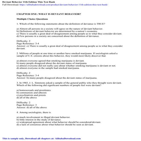 Deviant Behavior 11th Edition Thio Test Bank | PDF