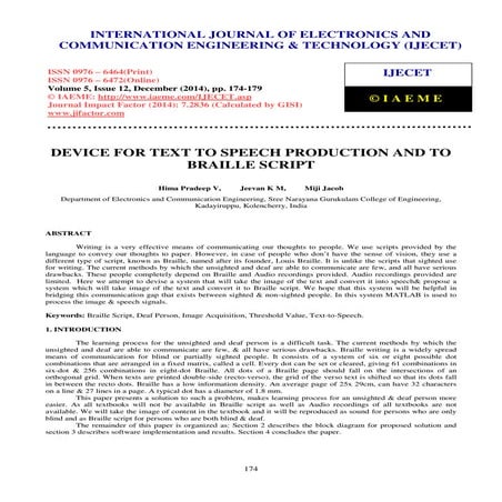 Device for text to speech production and to braille script | PDF