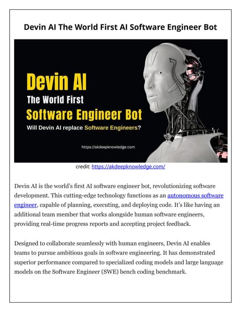 Devin AI The World First AI Software Engineer Bot | PDF | Artificial ... Devin AI The World First AI Software Engineer Bot | PDF | Artificial ...