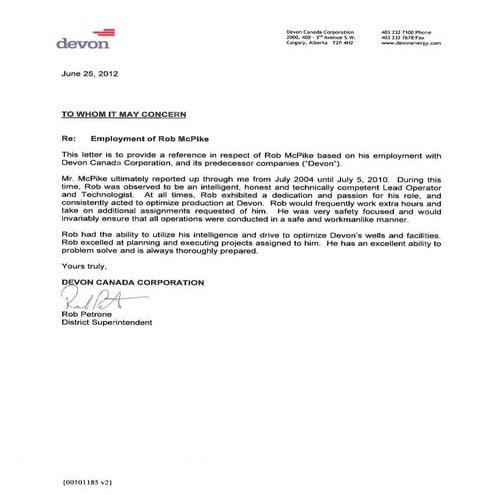 Devon reference letter | PDF