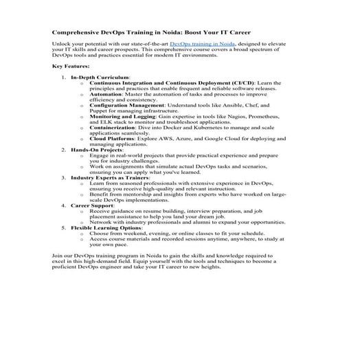 Comprehensive DevOps Training in Noida: Boost Your IT Career | PDF