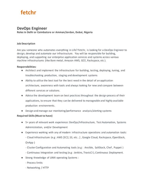 Devops Engineer | DOCX | Cloud Computing | Internet