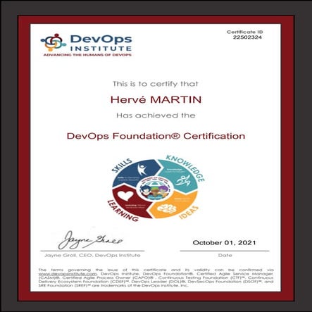 Dev Ops Foundation certificate Hervé MARTIN | PDF | Technology & Computing