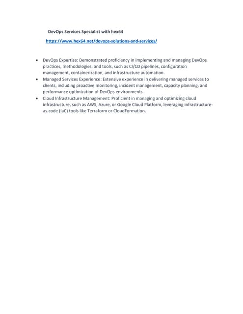 Devops Services Specialist With Hex64 Docx