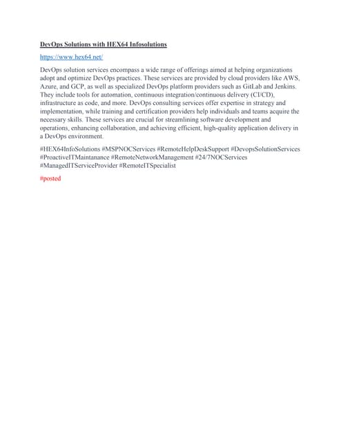 Devops Infrastructure Management With Hex64 Infosolutions Pdf