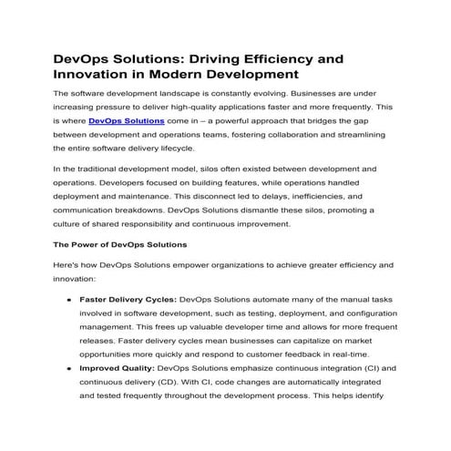 Devops Solutions Driving Efficiency And Innovation In Modern