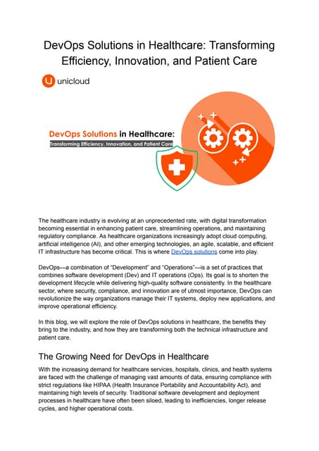 Devops Solutions In Healthcare Transforming Efficiency Innovation And