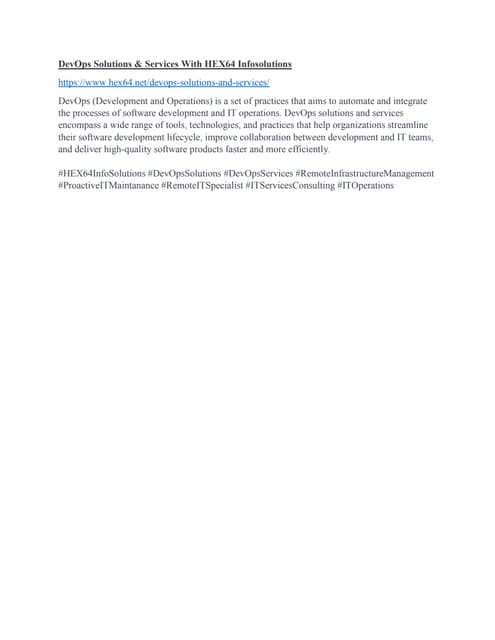 Devops Solutions And Services With Hex64 Infosolutions Docx