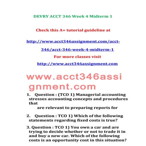 Acct 434 week 4 midterm exam(uophelp) | DOC