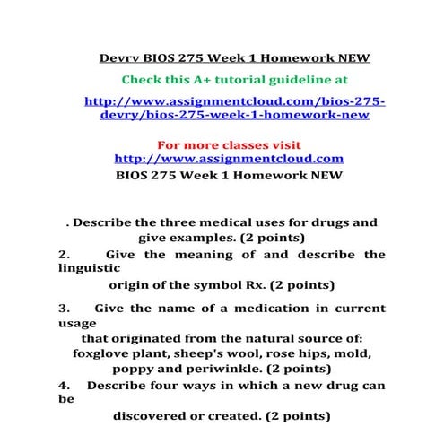 Devry bios-275-week-1-homework-new | PDF