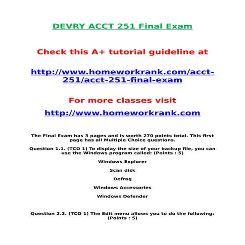 Devry acct 251 final exam | PDF