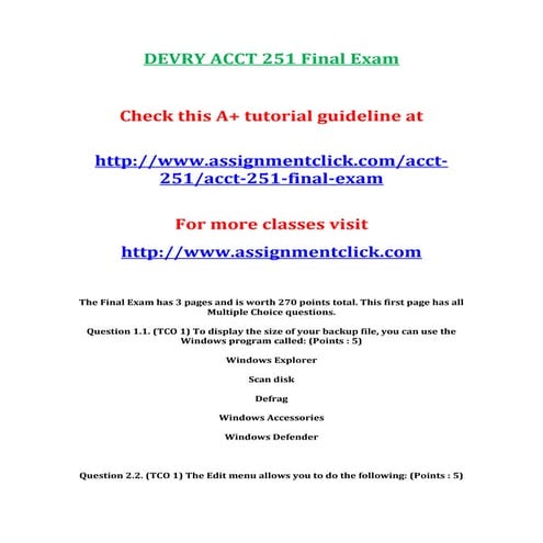 Devry acct 251 final exam | DOC