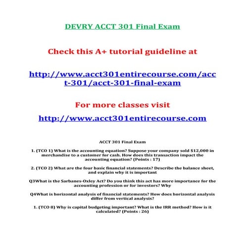 Devry acct 301 final exam | DOC