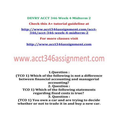 Acct 346 midterm exam solution 100% correct answers | DOCX