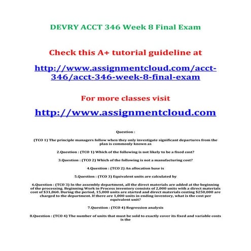 Devry acct 346 week 8 final exam | DOC