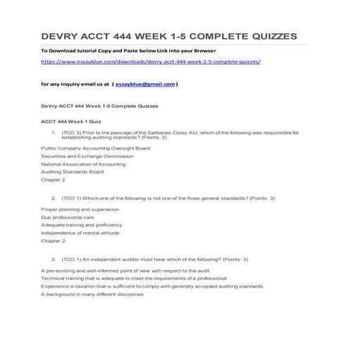 Devry acct 444 week 1 5 complete quizzes | PDF