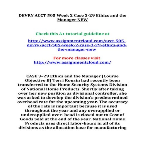 Devry acct 505 week 2 case 3 | DOC