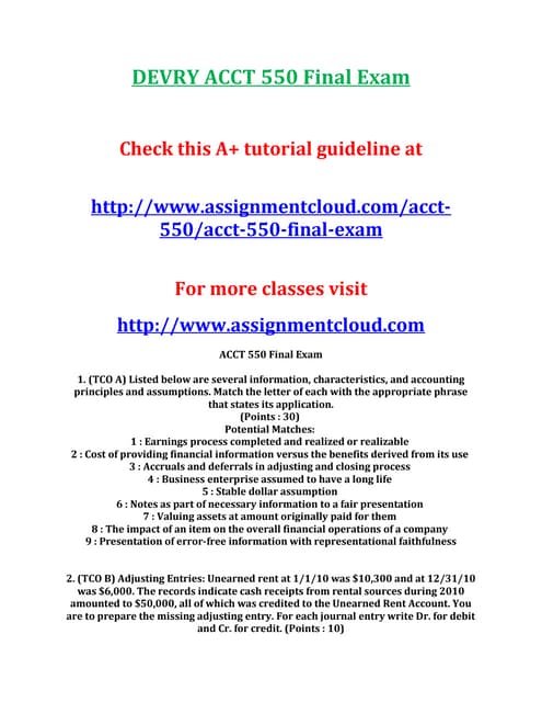 Acct 550 final exam | PDF