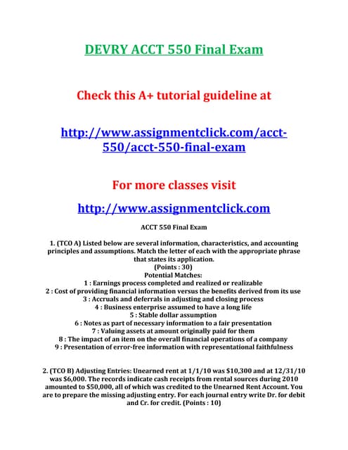 Acct 550 final exam | DOC
