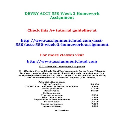 Devry acct 550 week 2 homework assignment | PDF
