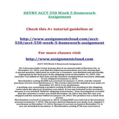 Devry acct 550 week 5 homework assignment | DOC