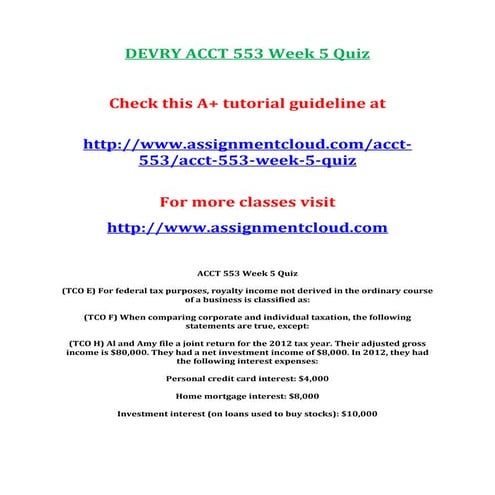 Devry acct 553 week 5 quiz | PDF