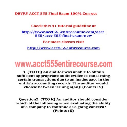 Devry acct 555 final exam 100% correct | PDF