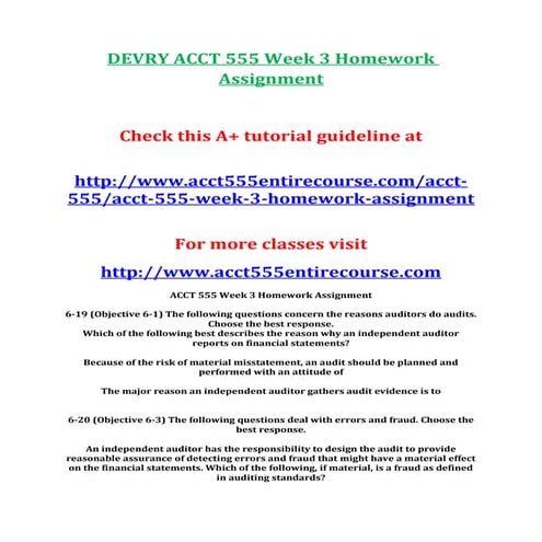 Devry acct 555 week 3 homework assignment | PDF